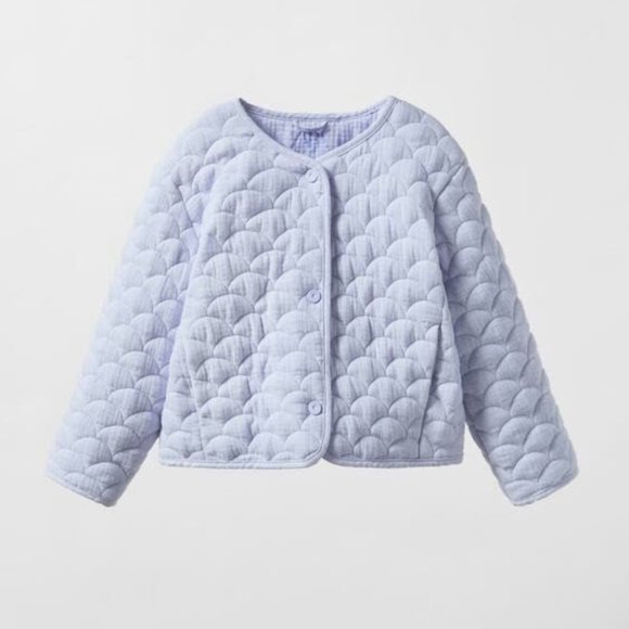 Zara | Jackets & Coats | Zara Periwinkle Blue Scalloped Texture Cropped ...